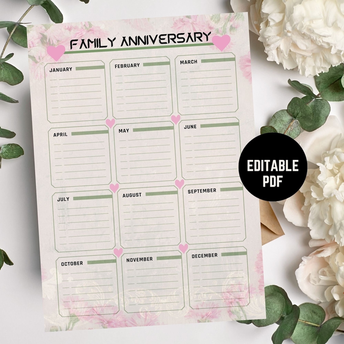 Family Anniversary Tracker Printable, Editable PDF Anniversary Planner ...