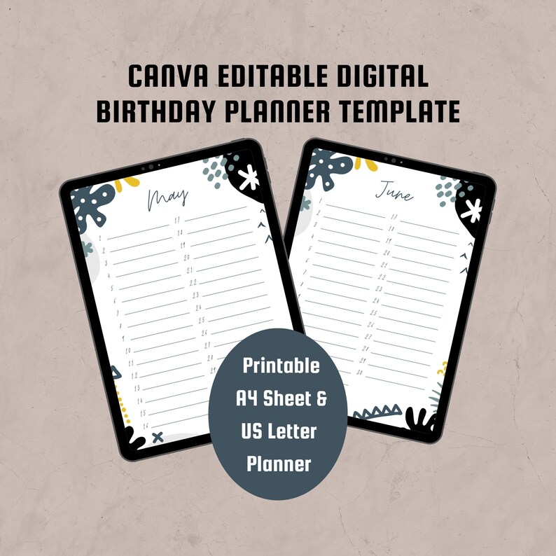 Birthday Calendar Planner, Editable Birthday Planner Printable ...