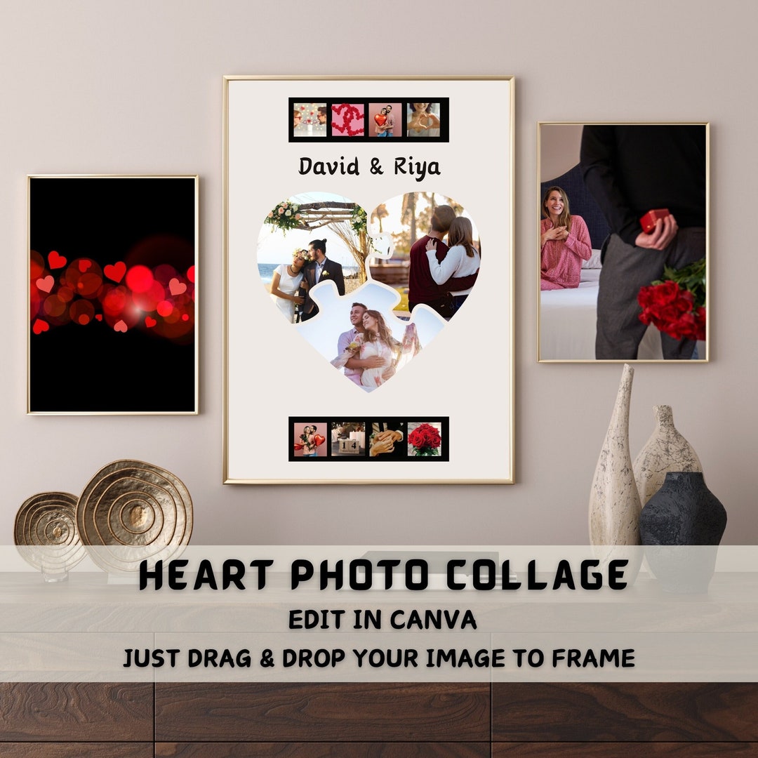Heart Photo Collage Frame Grid Template, Instantly Editable Valentine ...