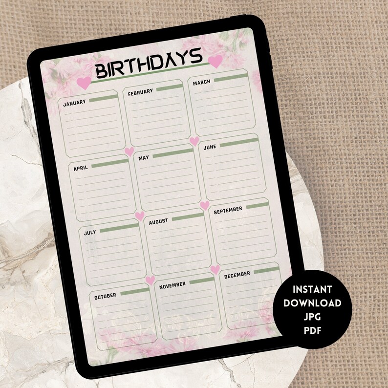 Birthday Tracker Printable, Editable PDF, Birthday Reminder - Etsy