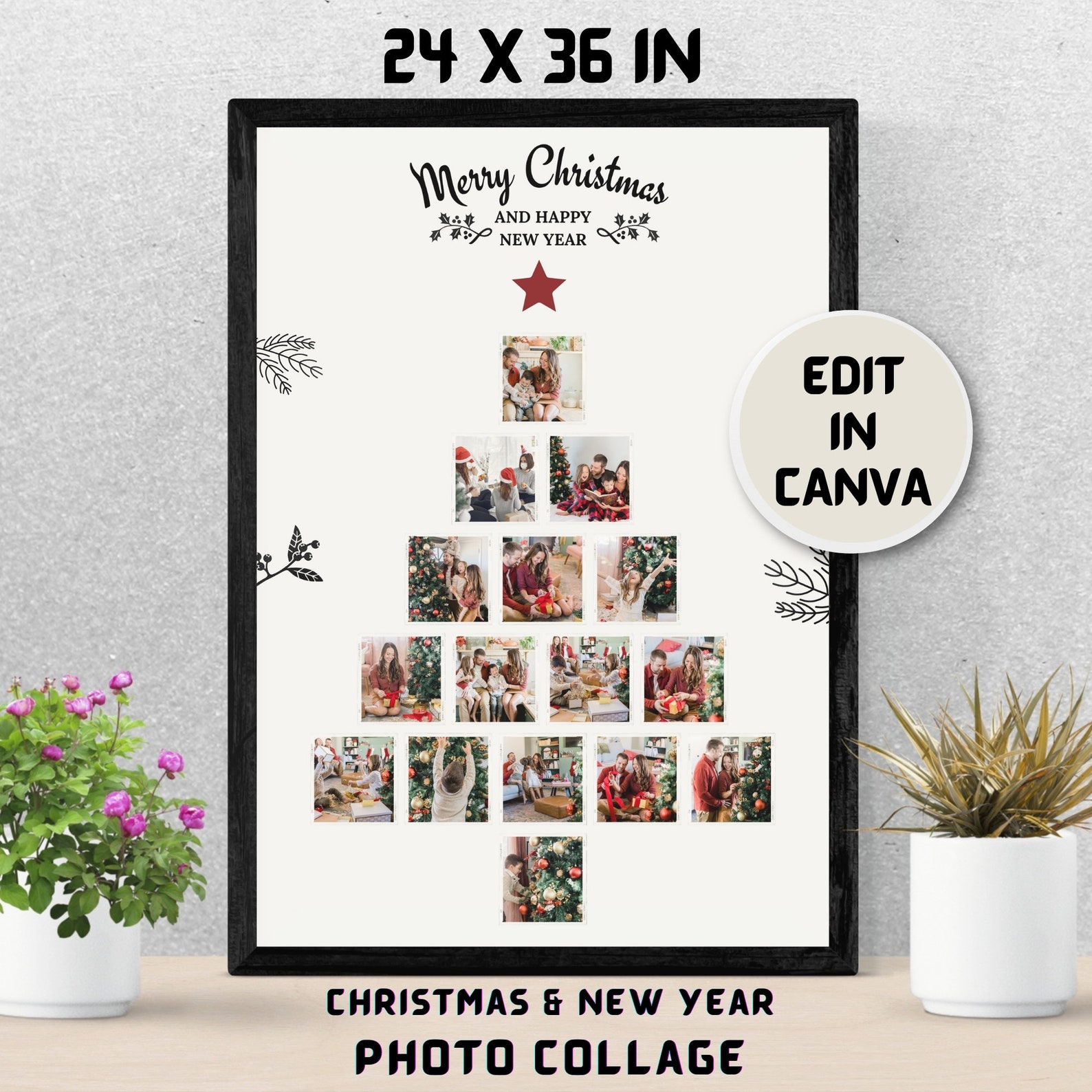 Christmas Tree Photo Collage Frame Template, Instantly Editable ...