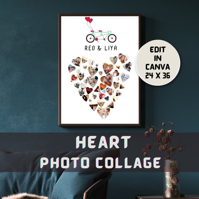 Heart Photo Collage Frame Grid Template, Instantly Editable Valentine ...
