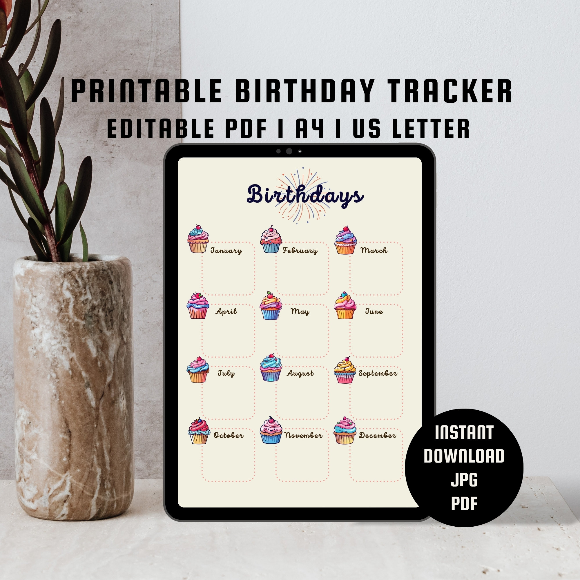 Birthday Tracker Printable, Editable PDF Birthday Planner, Birthday ...