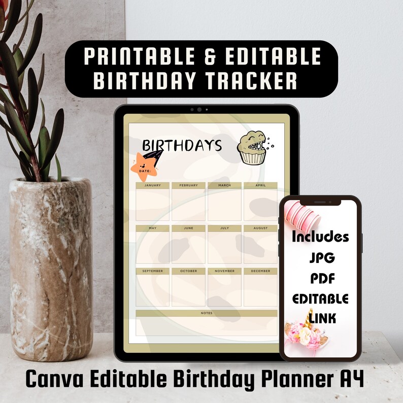 Birthday Tracker Printable, Canva Editable Birthday Tracker, Birthday ...