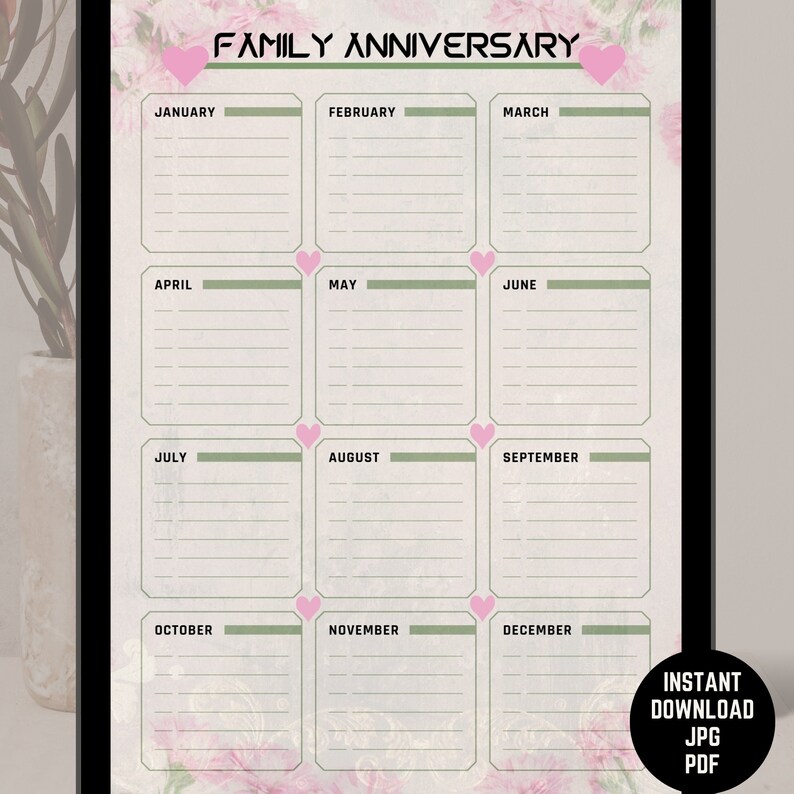 Family Anniversary Tracker Printable, Editable PDF Planner - Etsy