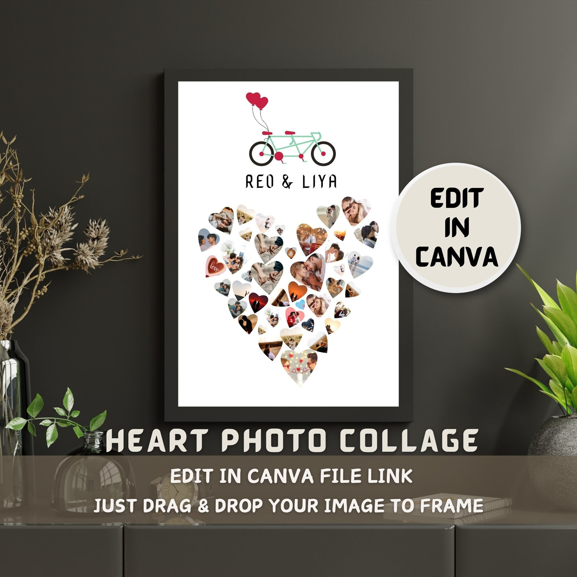Heart Photo Collage Template, Valentine's Day Gift (canva Editable ...