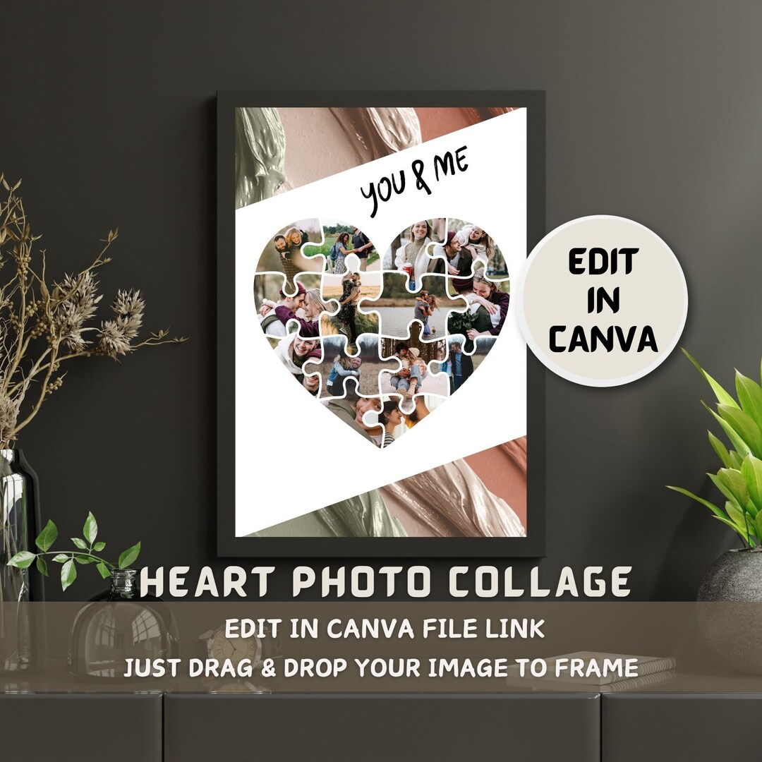 Heart Photo Collage Frame Grid Template, You and Me, Instantly Editable ...