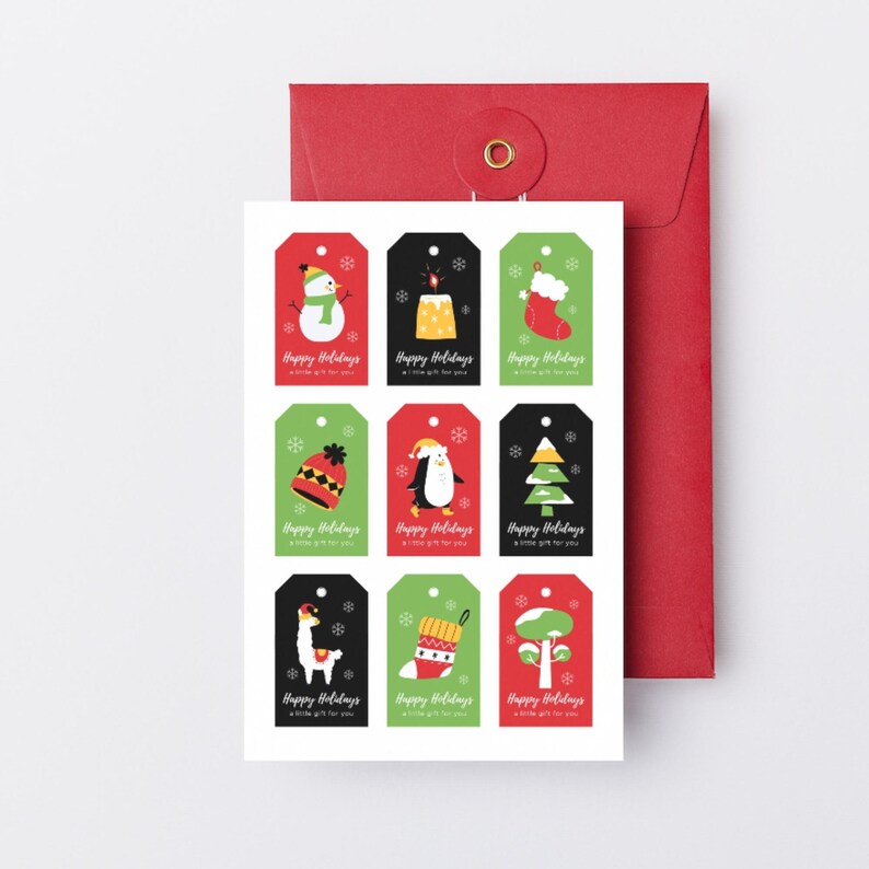 Christmas Gift Tags, Printable Gift Tags, Red Green Black Winter ...