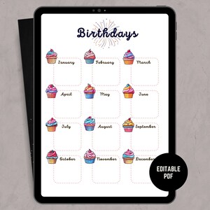 Birthday Tracker Printable, Editable PDF Birthday Planner, Birthday ...