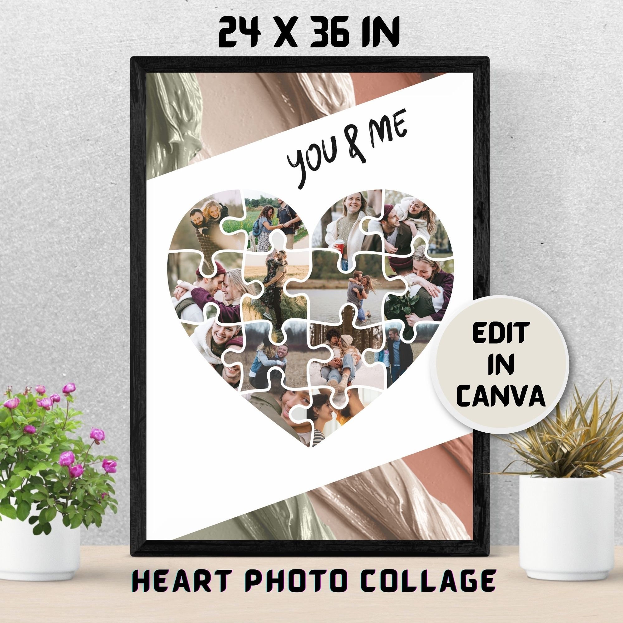 Heart Photo Collage Frame Grid Template, You and Me, Instantly Editable ...