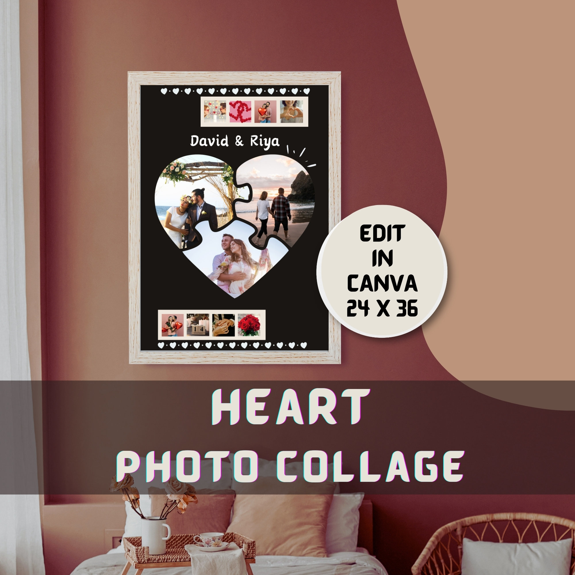 Heart Photo Collage Frame Grid Template, Instantly Editable Valentine ...