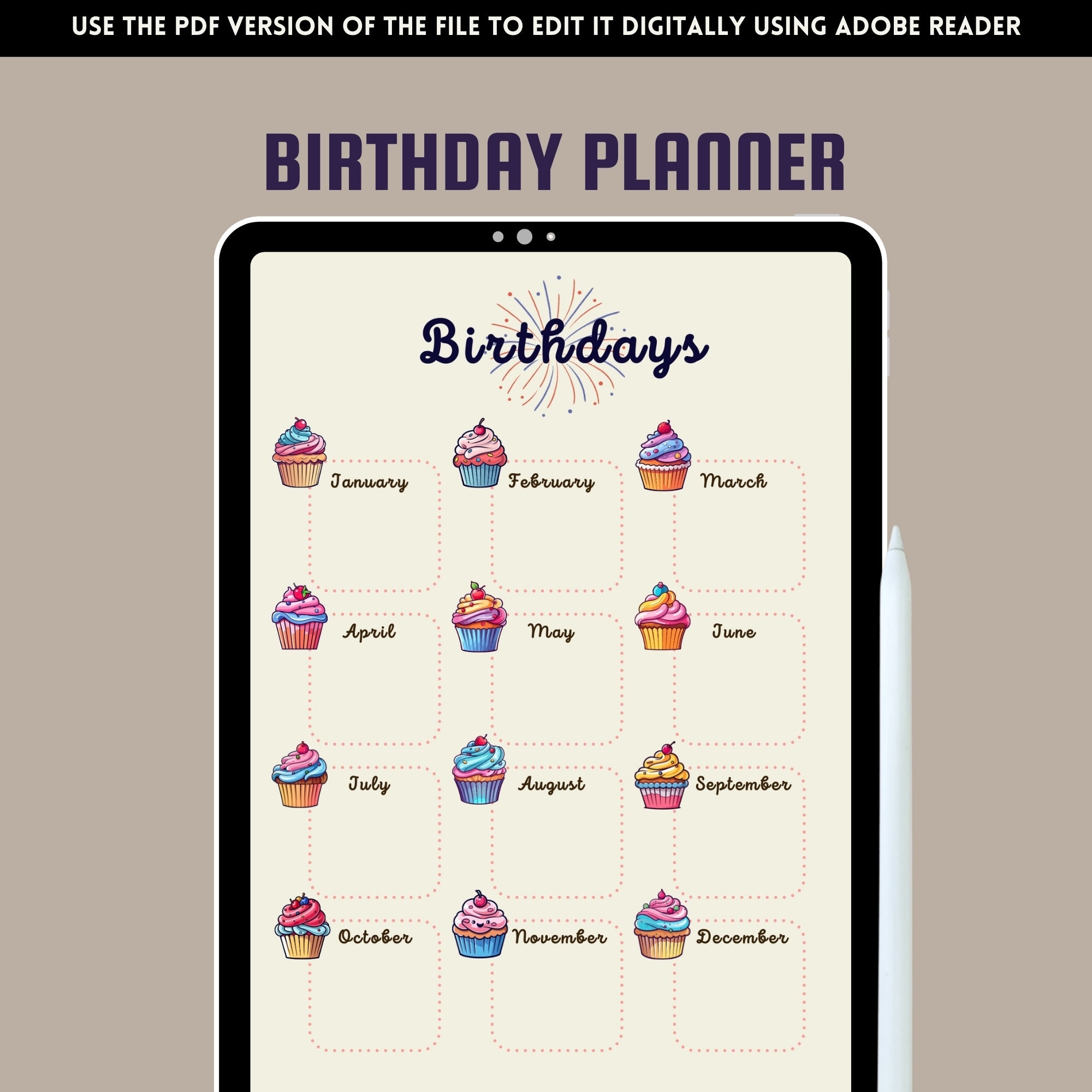Birthday Tracker Printable, Editable PDF Birthday Planner, Birthday ...