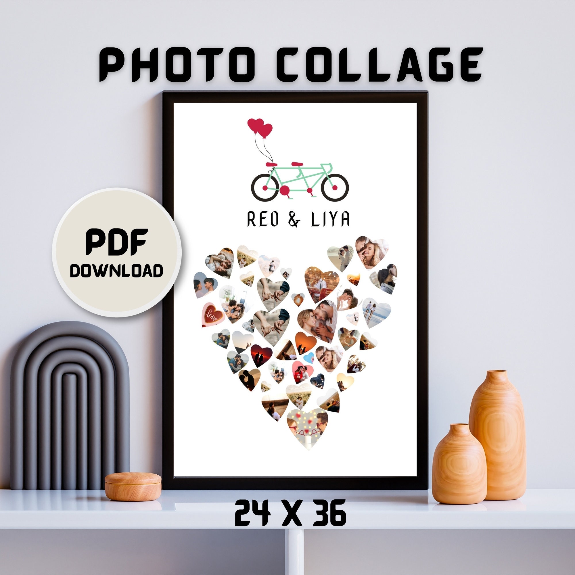 Heart Photo Collage Frame Grid Template, Instantly Editable Valentine ...