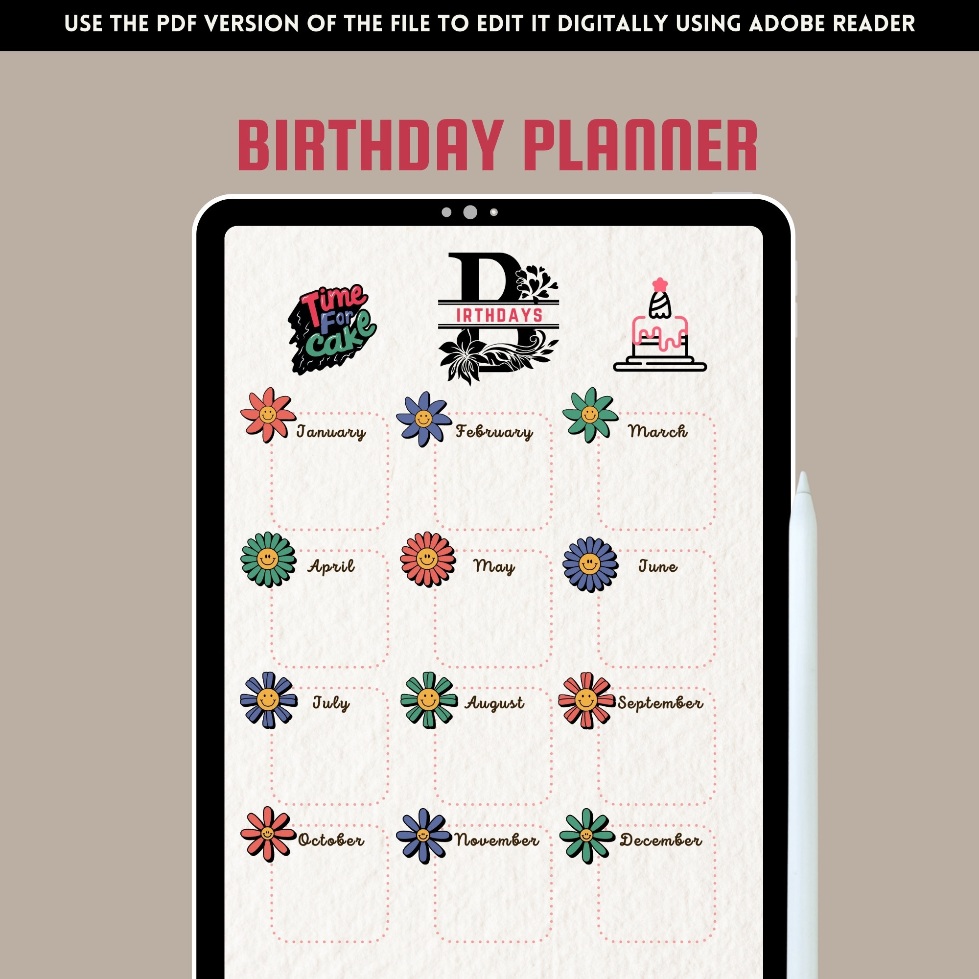 Birthday Tracker Printable, Editable PDF Birthday Planner, Birthday ...