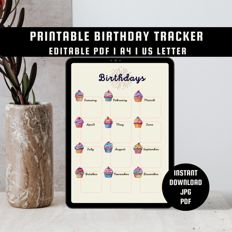 Birthday Tracker Printable, Editable PDF Birthday Planner, Birthday ...