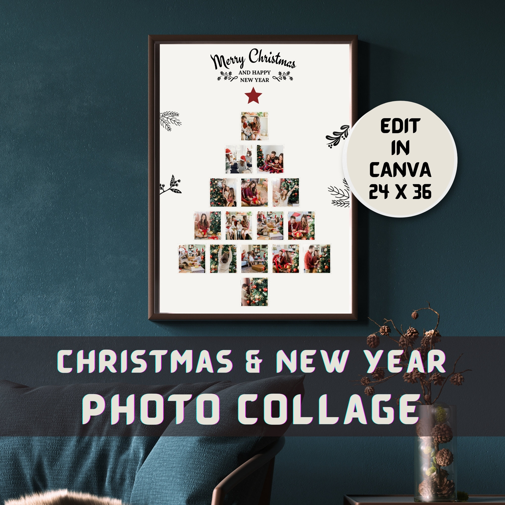 Christmas Tree Photo Collage Frame Template, Instantly Editable ...