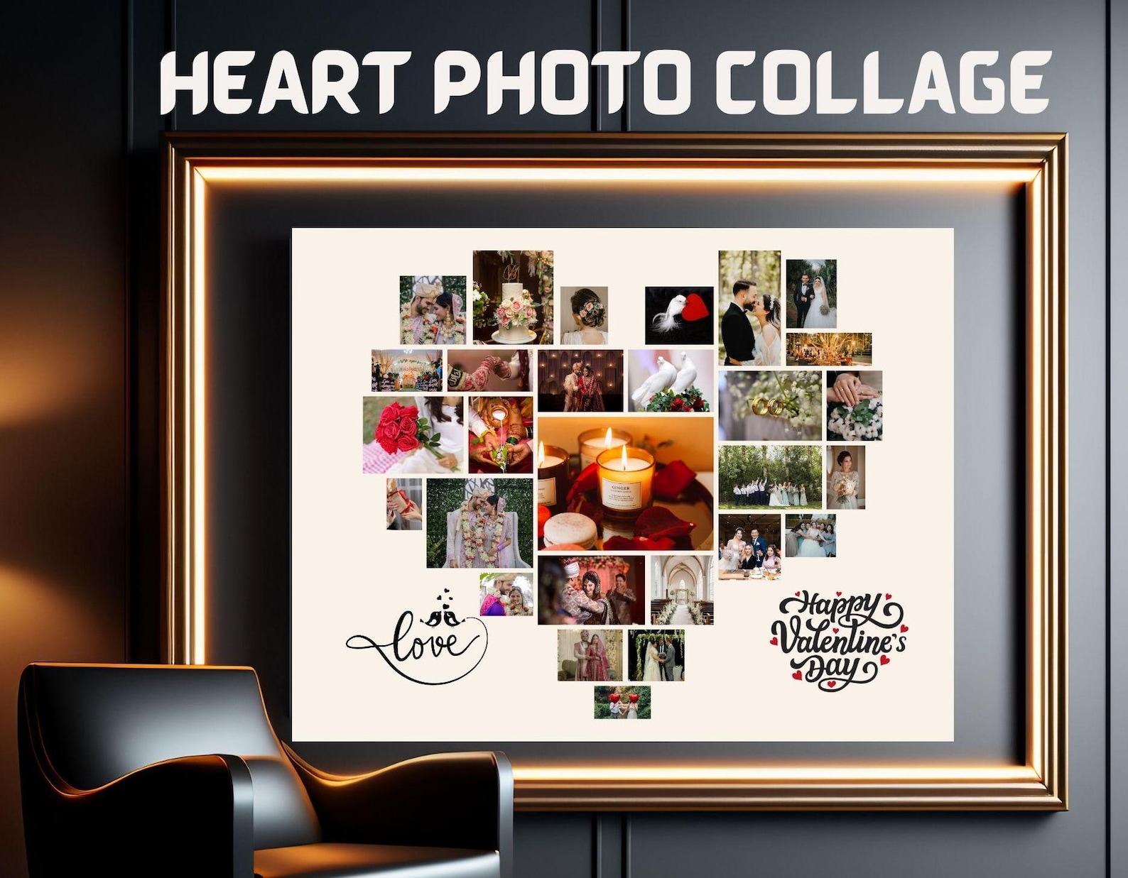 Heart Photo Collage Frame Grid Template, Instantly Editable Valentine ...