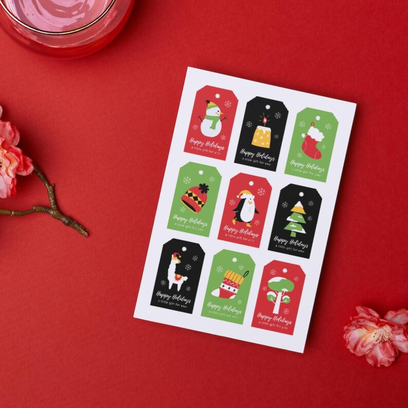 Christmas Gift Tags, Printable Gift Tags, Red Green Black Winter ...