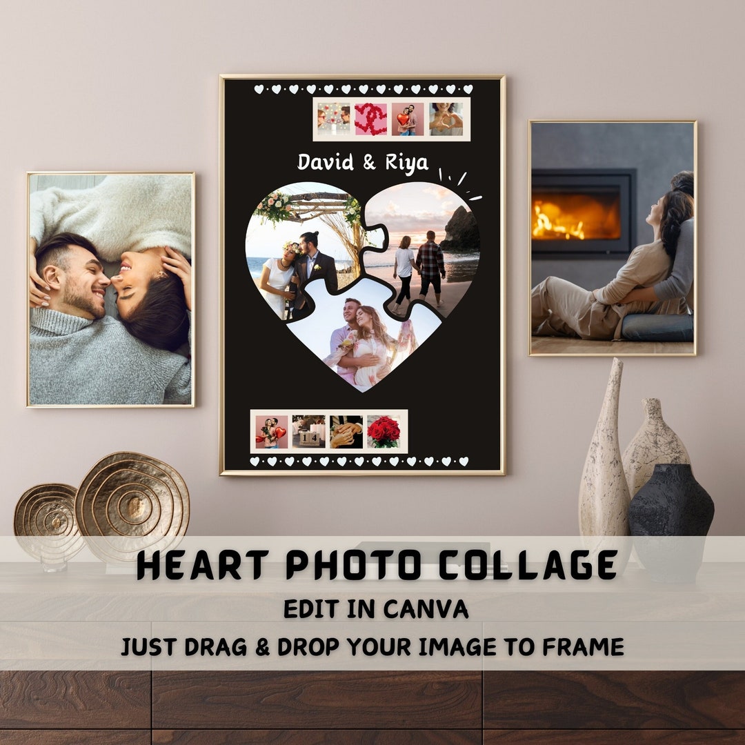 Heart Photo Collage Frame Grid Template, Instantly Editable Valentine ...