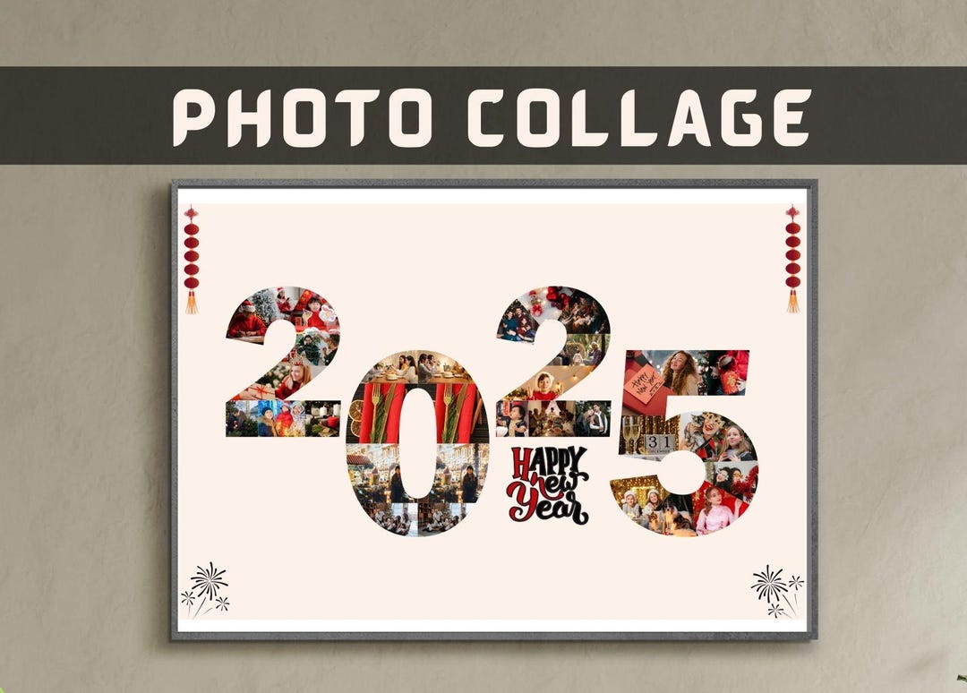 Collage de fotos con números 2025, collage de fotos de Año Nuevo ...