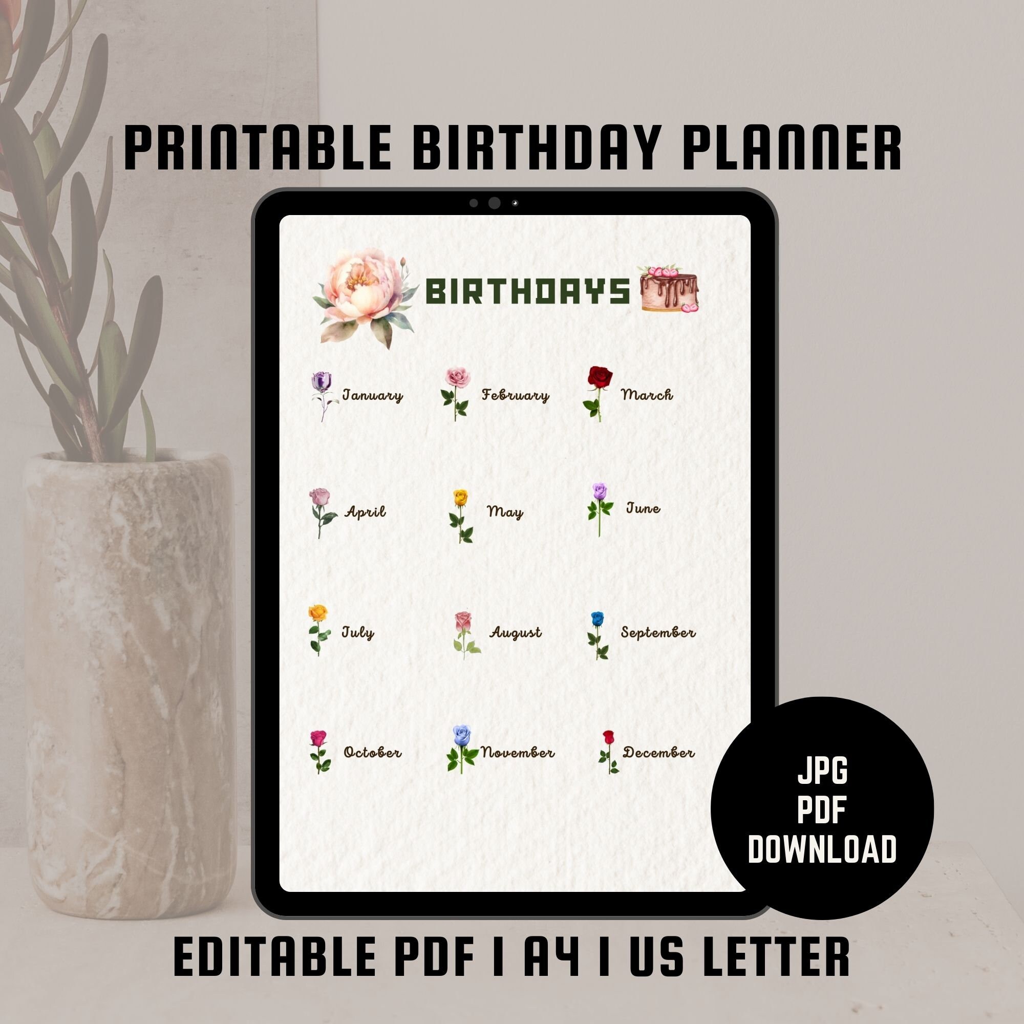 Birthday Tracker Printable, Editable PDF Birthday Planner, Birthday ...