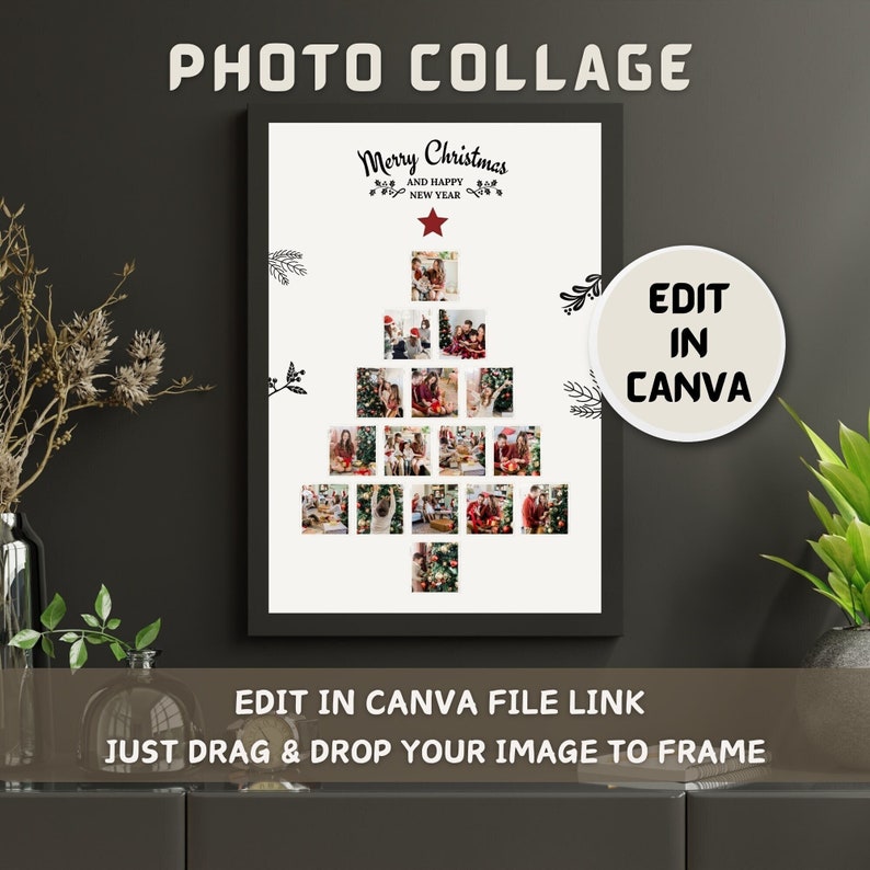 Christmas Tree Photo Collage Frame Template, Instantly Editable ...
