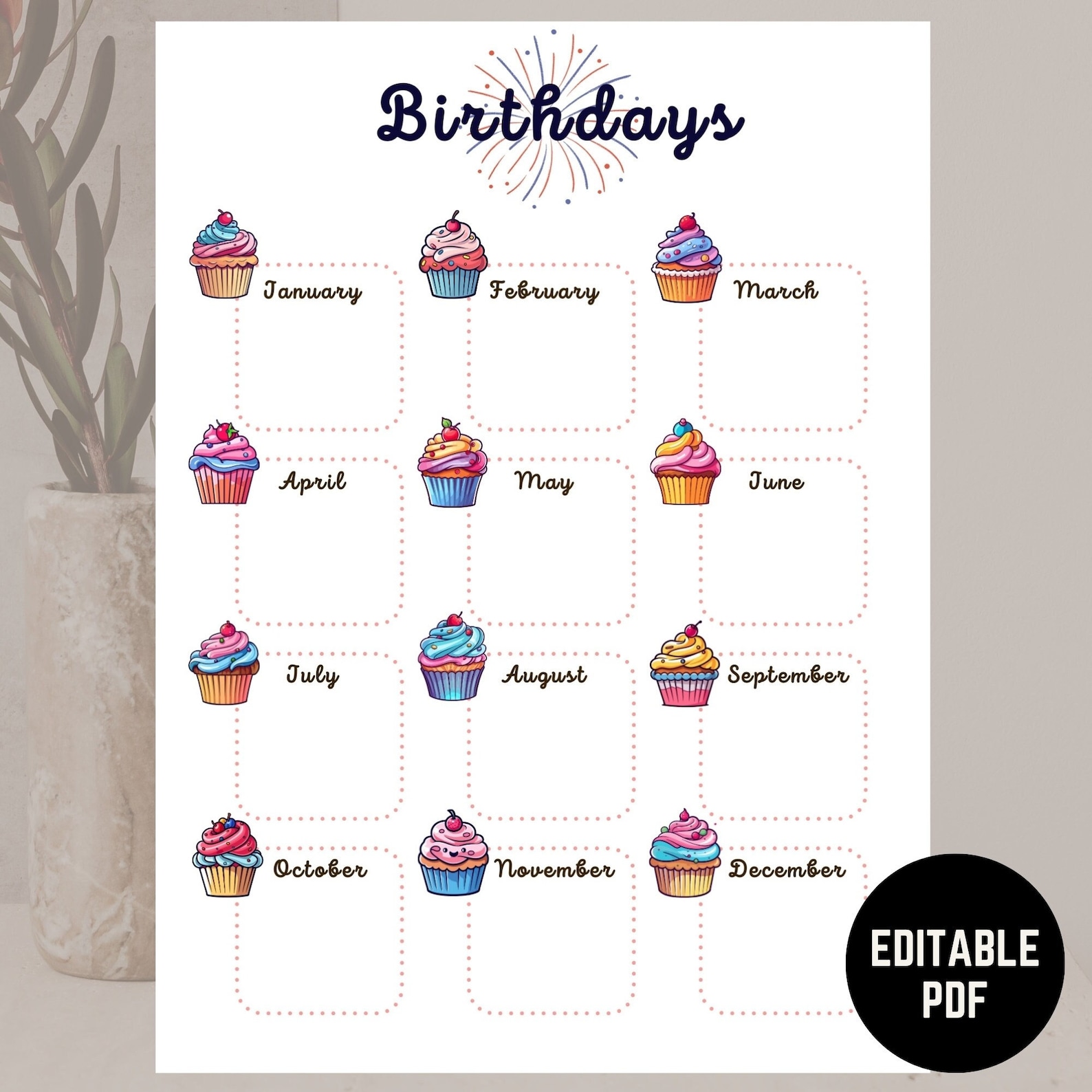Birthday Tracker Printable, Editable PDF Birthday Planner, Birthday ...