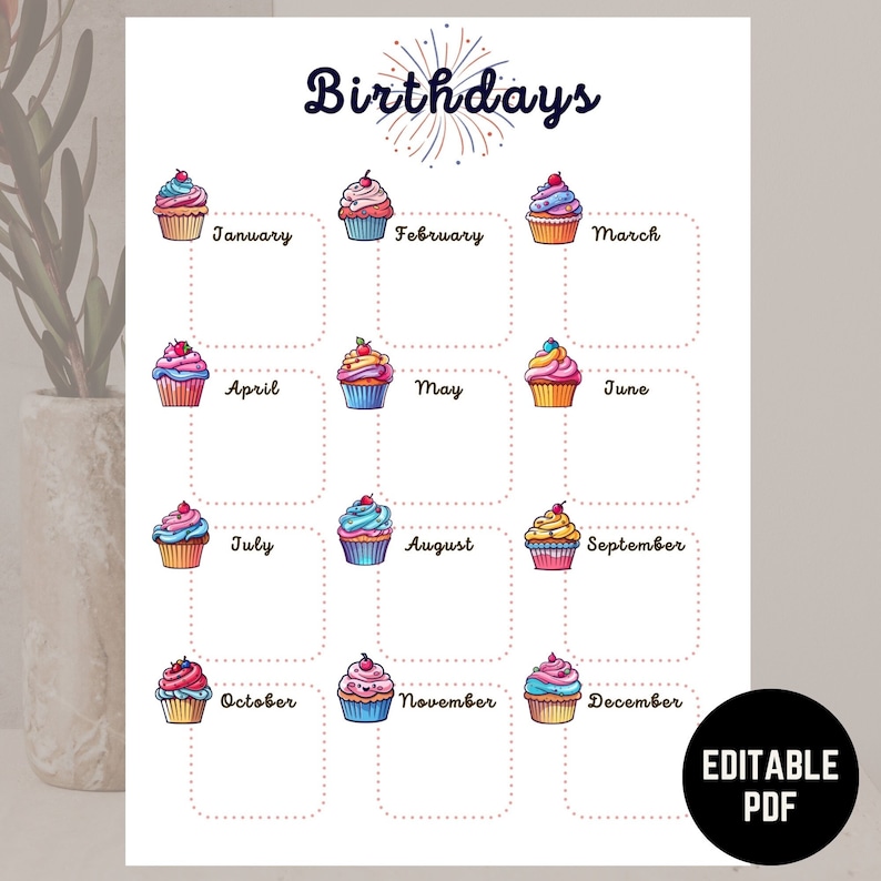 Birthday Tracker Printable, Editable PDF Birthday Planner, Birthday ...