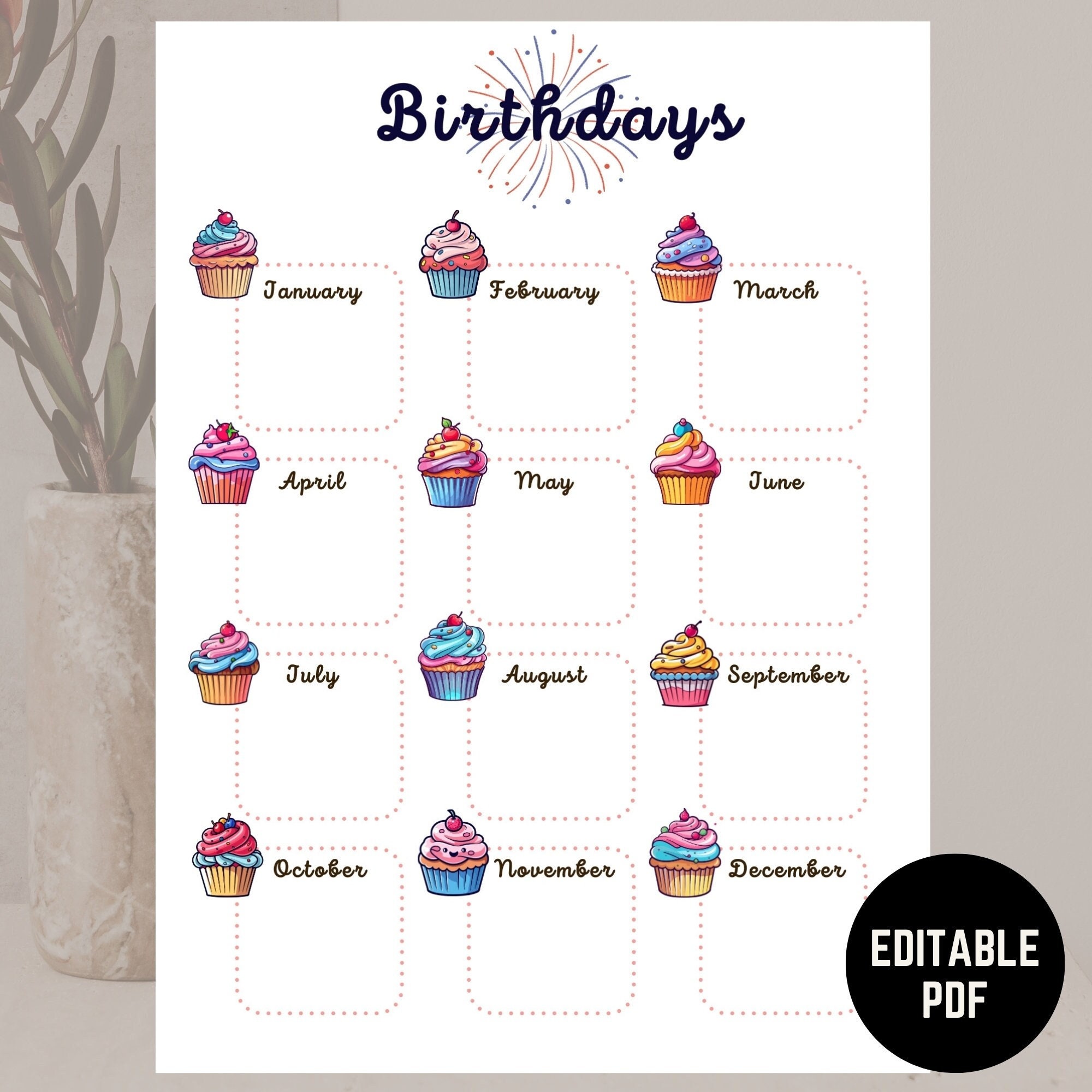 Birthday Tracker Printable, Editable PDF Birthday Planner, Birthday ...