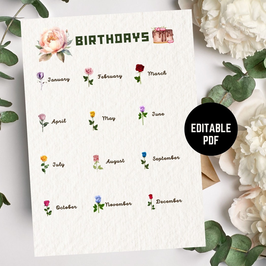Rose Birthday Tracker Printable, Editable PDF Planner - Etsy