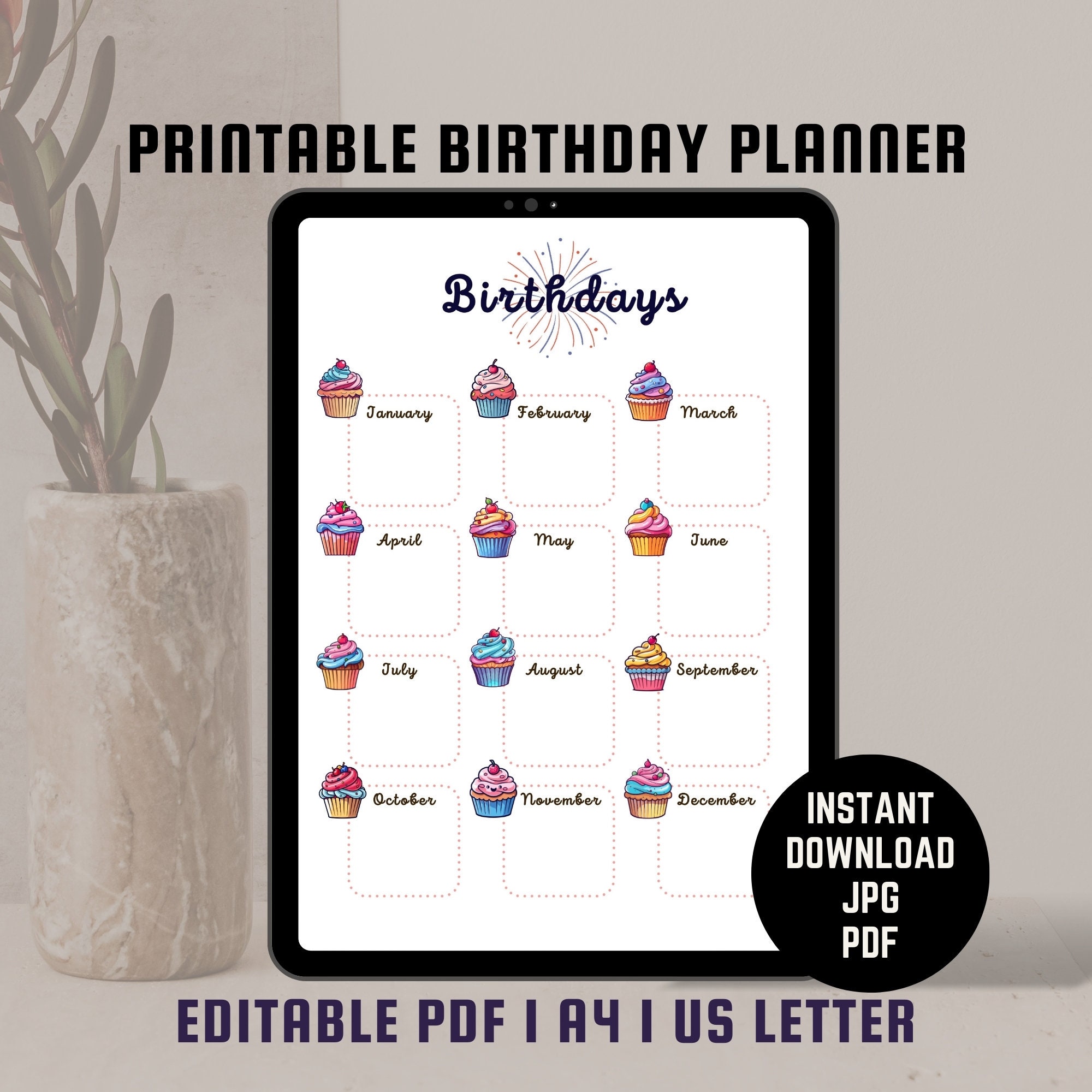 Birthday Tracker Printable, Editable PDF Birthday Planner, Birthday ...
