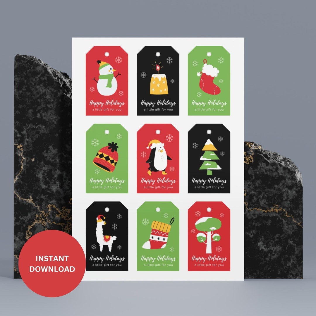 Christmas Gift Tags, Printable Gift Tags, Red Green Black Winter ...