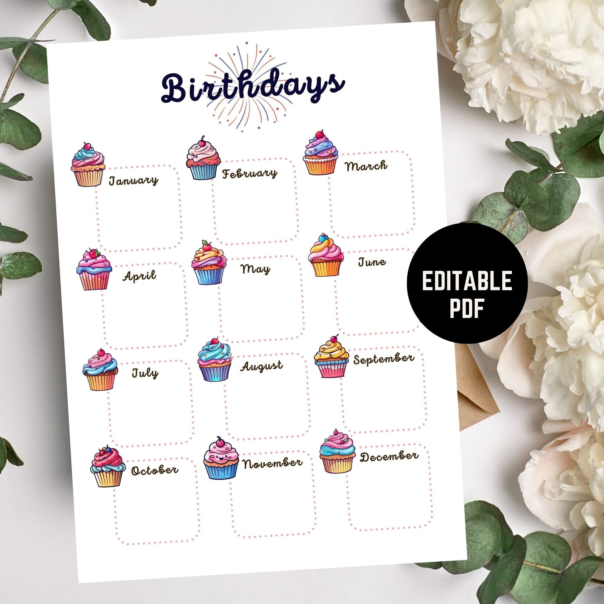 Birthday Tracker Printable, Editable PDF Birthday Planner, Birthday ...