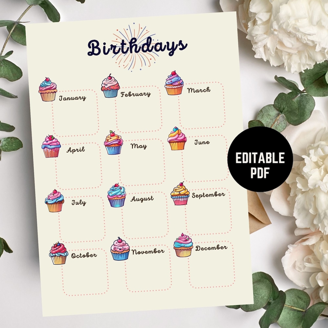 Birthday Tracker Printable, Editable PDF Birthday Planner, Birthday ...