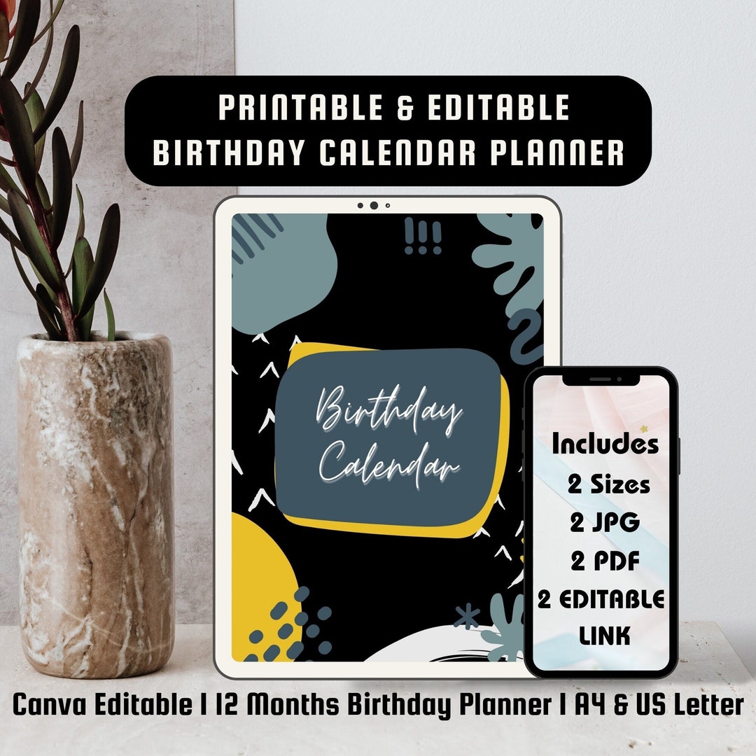 Birthday Calendar Planner, Editable Birthday Planner Printable ...