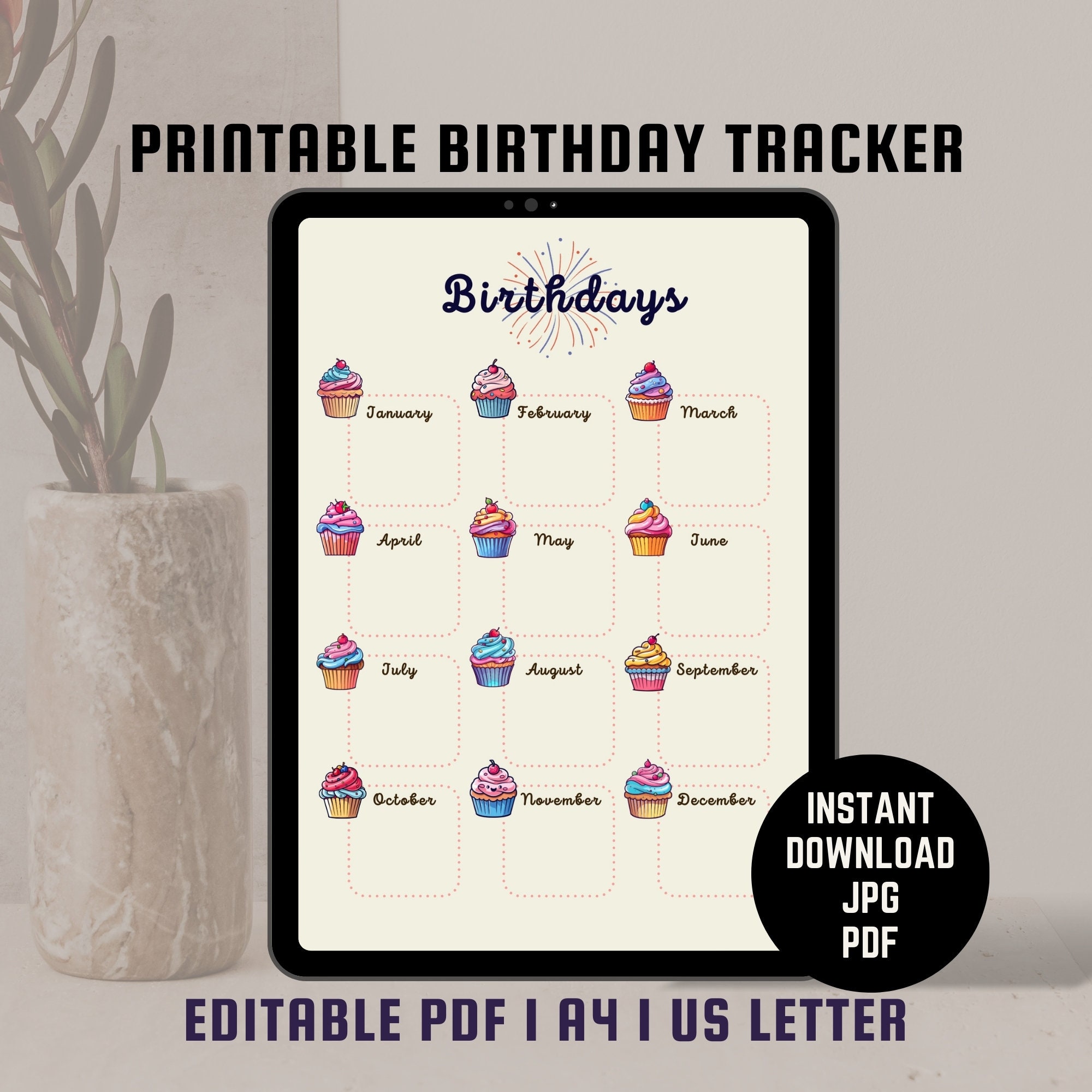Birthday Tracker Printable, Editable PDF Birthday Planner, Birthday ...