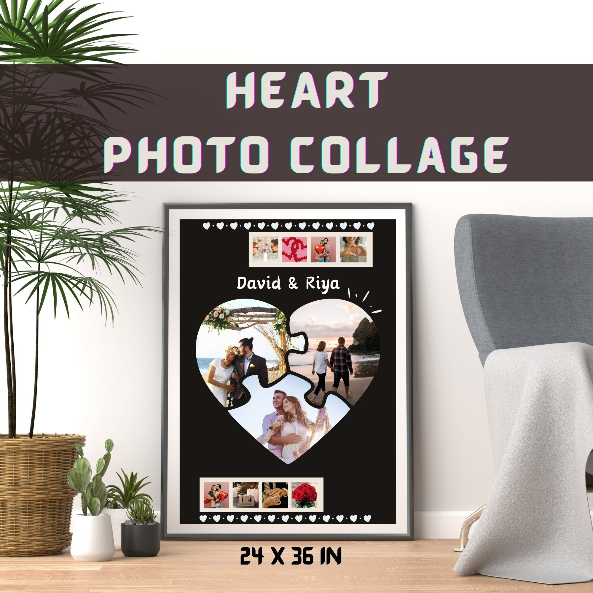 Heart Photo Collage Frame Grid Template, Instantly Editable Valentine ...