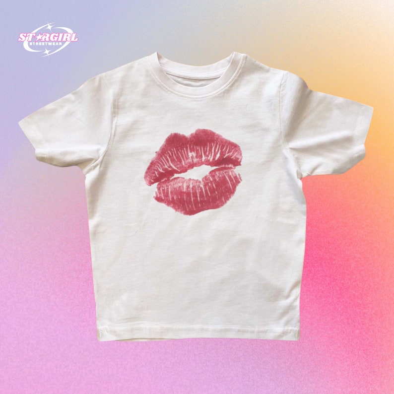 Lipstick Stain Kiss Baby Tee Y2k Aesthetic Vintage Graphic Tee Coquette ...
