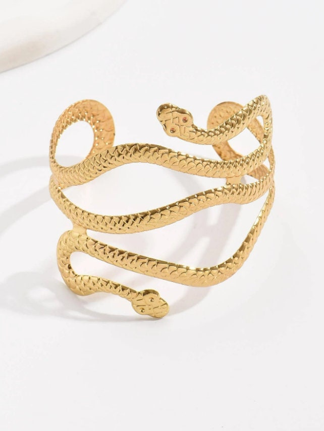 Snake Design Arm Cuff, Minimalist Arm Cuff, Gold Arm Band, Gold Upper ...
