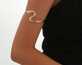 Snake Design Arm Cuff, Minimalist Arm Cuff, Gold Arm Band, Gold Upper ...