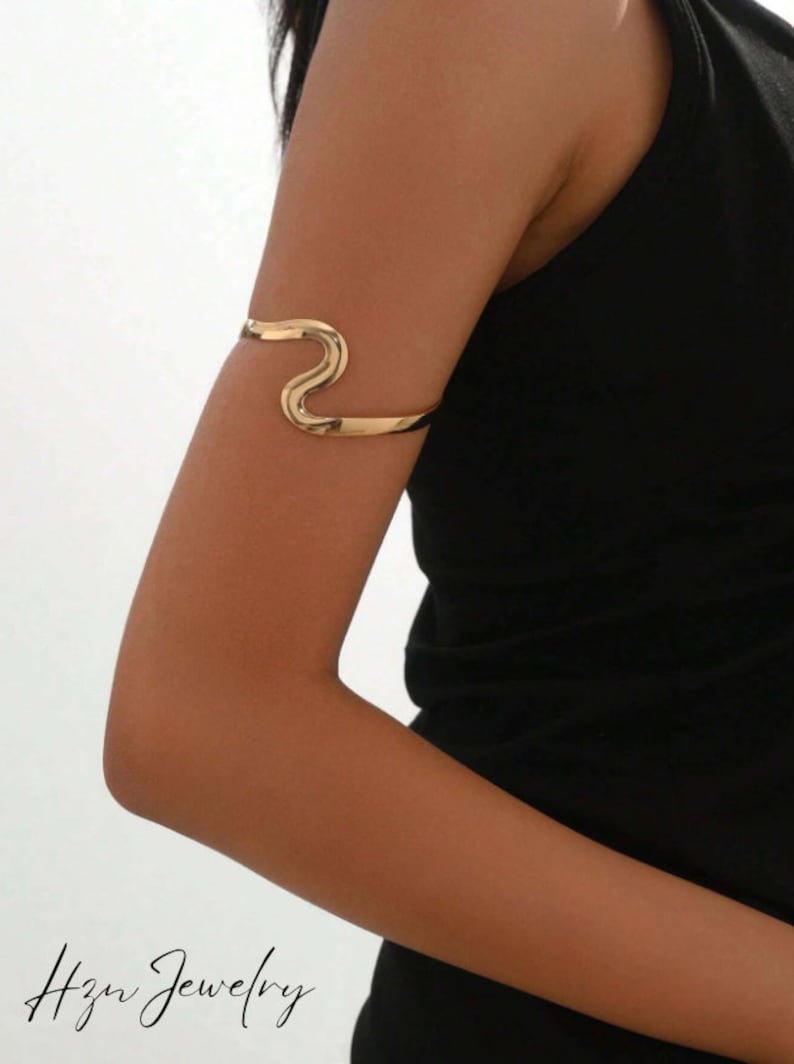 Snake Design Arm Cuff, Minimalist Arm Cuff, Gold Arm Band, Gold Upper ...
