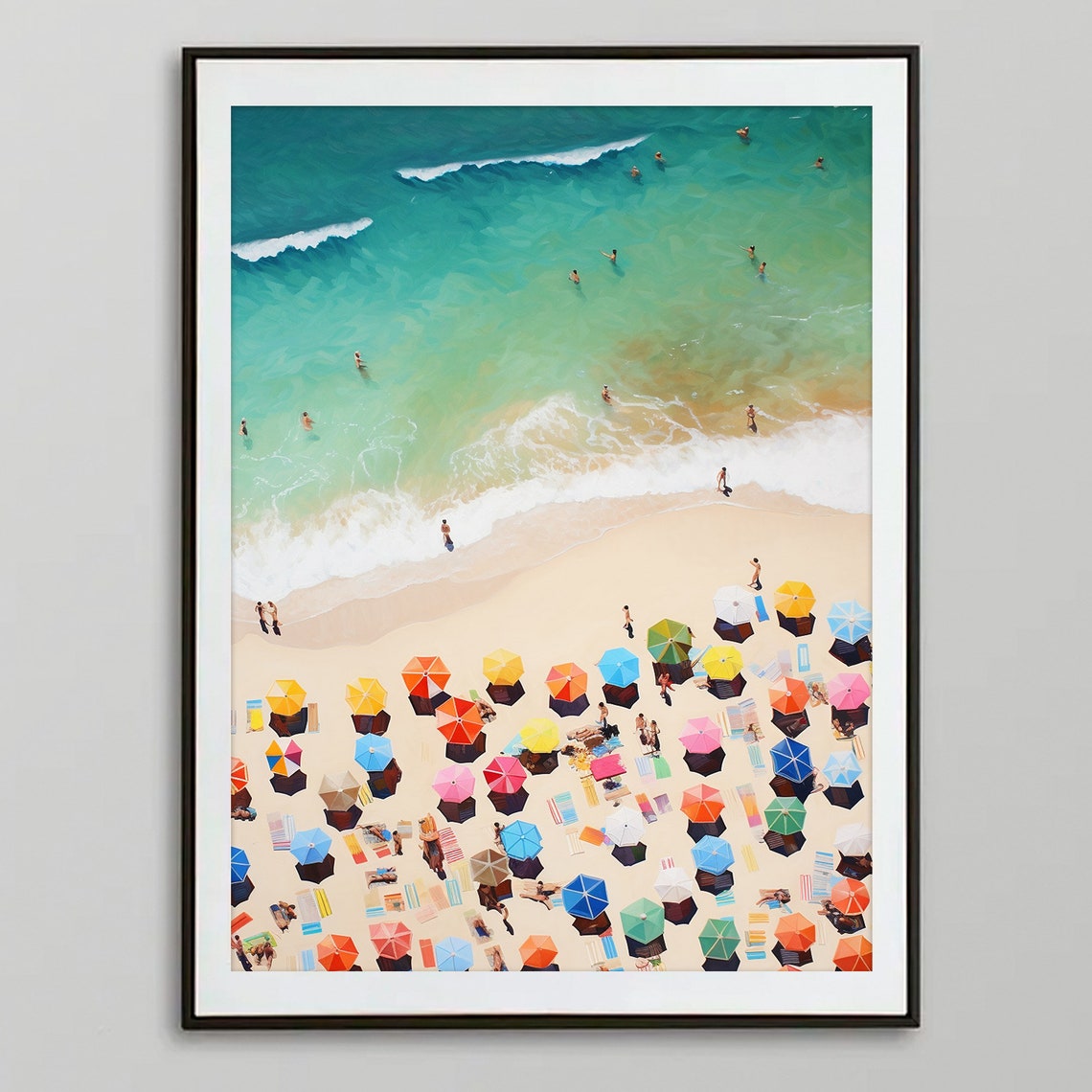 Beach Coastal Digital Art Print, Sunkissed Sands Vibrant Umbrellas ...