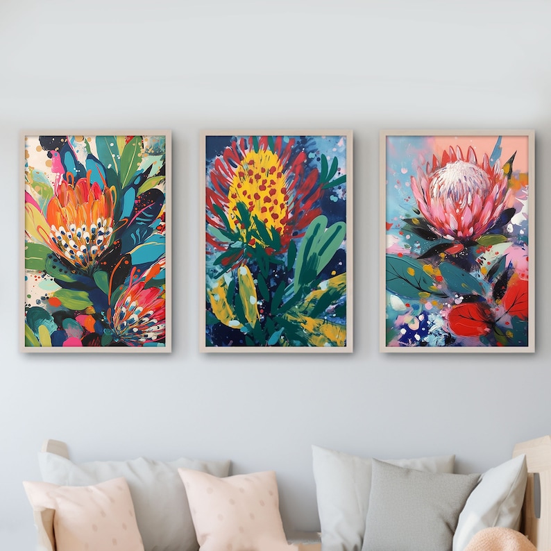 Australian Native Flora Abstract Paintings DIGITAL Art Prints, Set of 3 ...