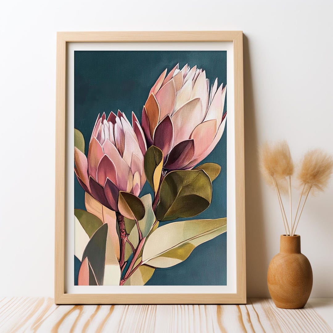 Australian Protea Floral Blush Vintage Painting, DIGITAL DOWNLOAD ...