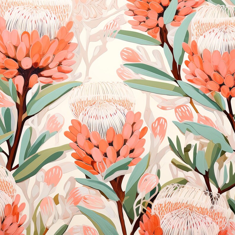 Proteas Dreamy Australian Painting, DIGITAL DOWNLOAD, Soft Peach ...