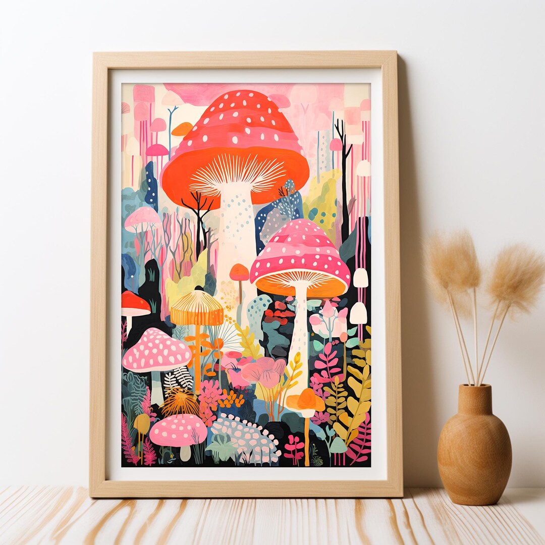 Mushroom Forest Art Print, DIGITAL DOWNLOAD, Cute Whimsical Mushy ...