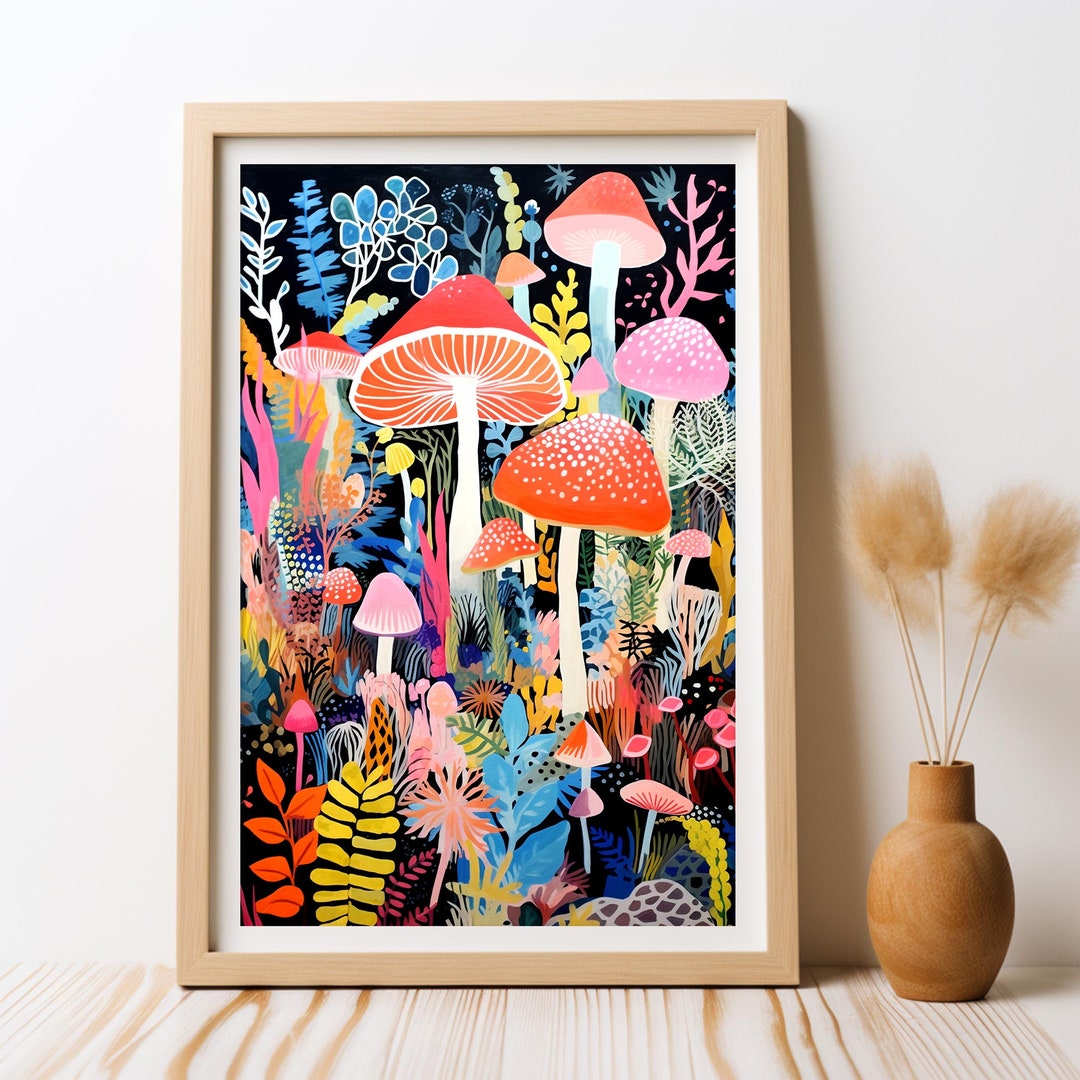 Enchanted Mushroom Garden, DIGITAL DOWNLOAD, Floral Home Decor ...