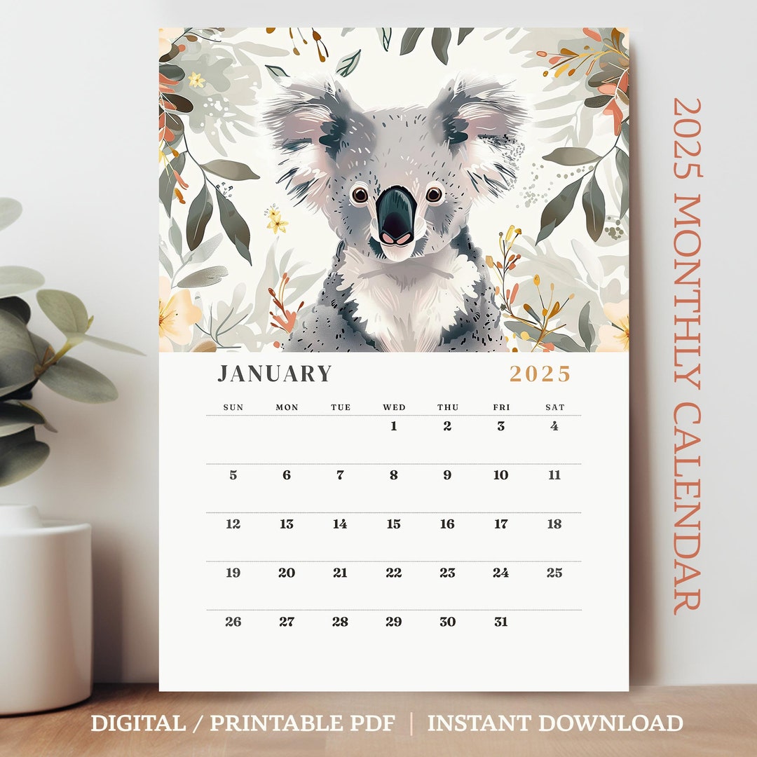 2025 Calendar Monthly Printable, Australian Animal Whimsical Art ...