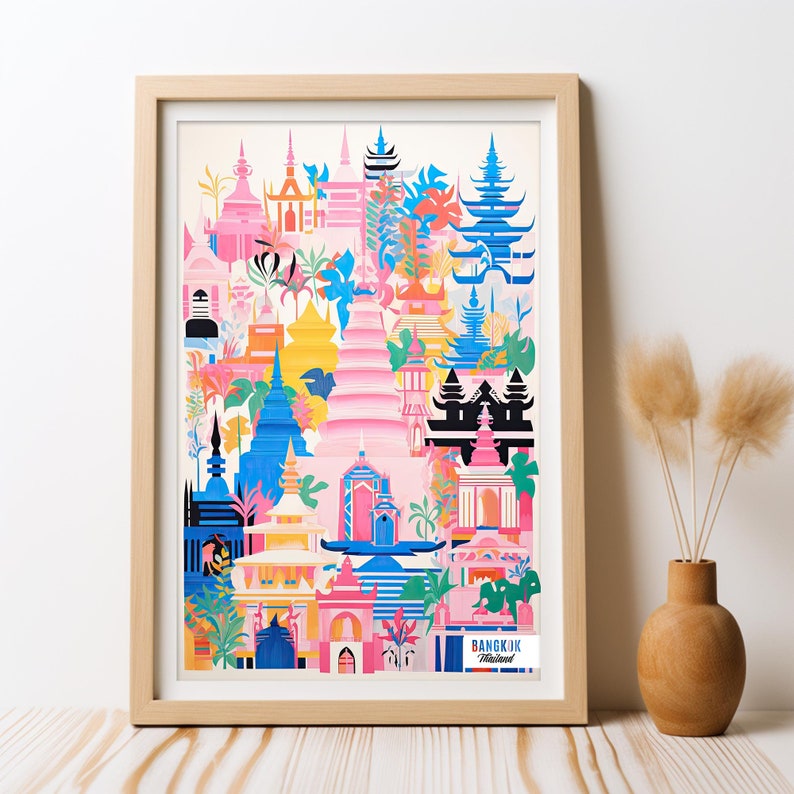 Bangkok Thailand Travel Poster, DIGITAL DOWNLOAD, Bangkok Temples ...