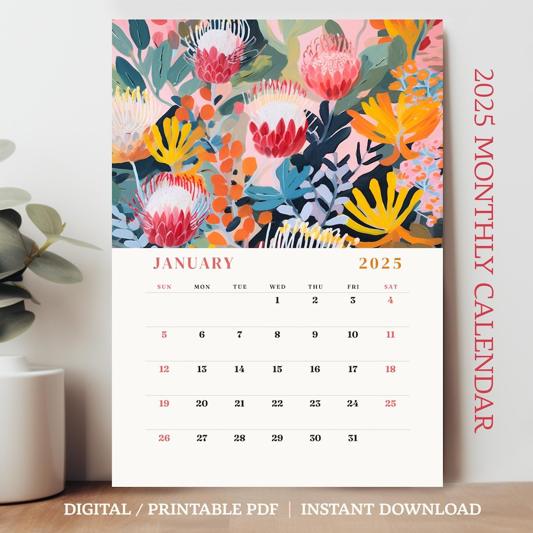 2025 Calendar Monthly Printable, Native Australian Botanical Flowers ...